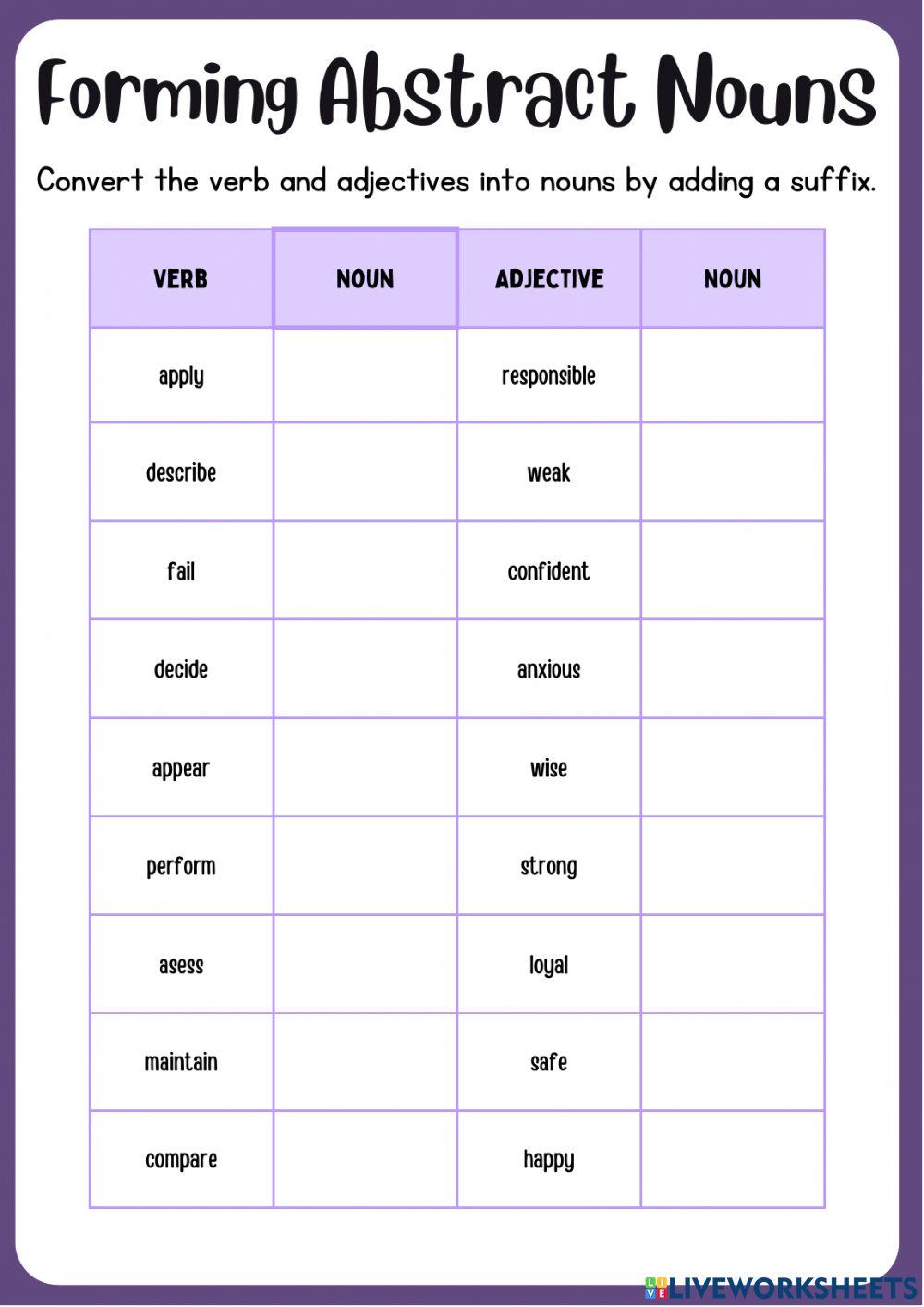 Forming Abstrac… | Free Interactive Worksheets | 2114040