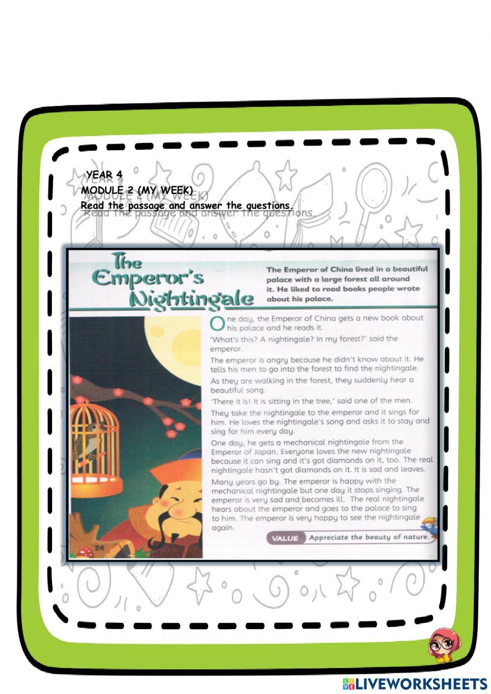 Year 4 unit 2 my week exercise | Live Worksheets