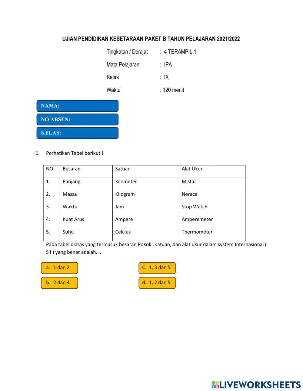 Soal IPA online pdf exercise for 9 | Live Worksheets