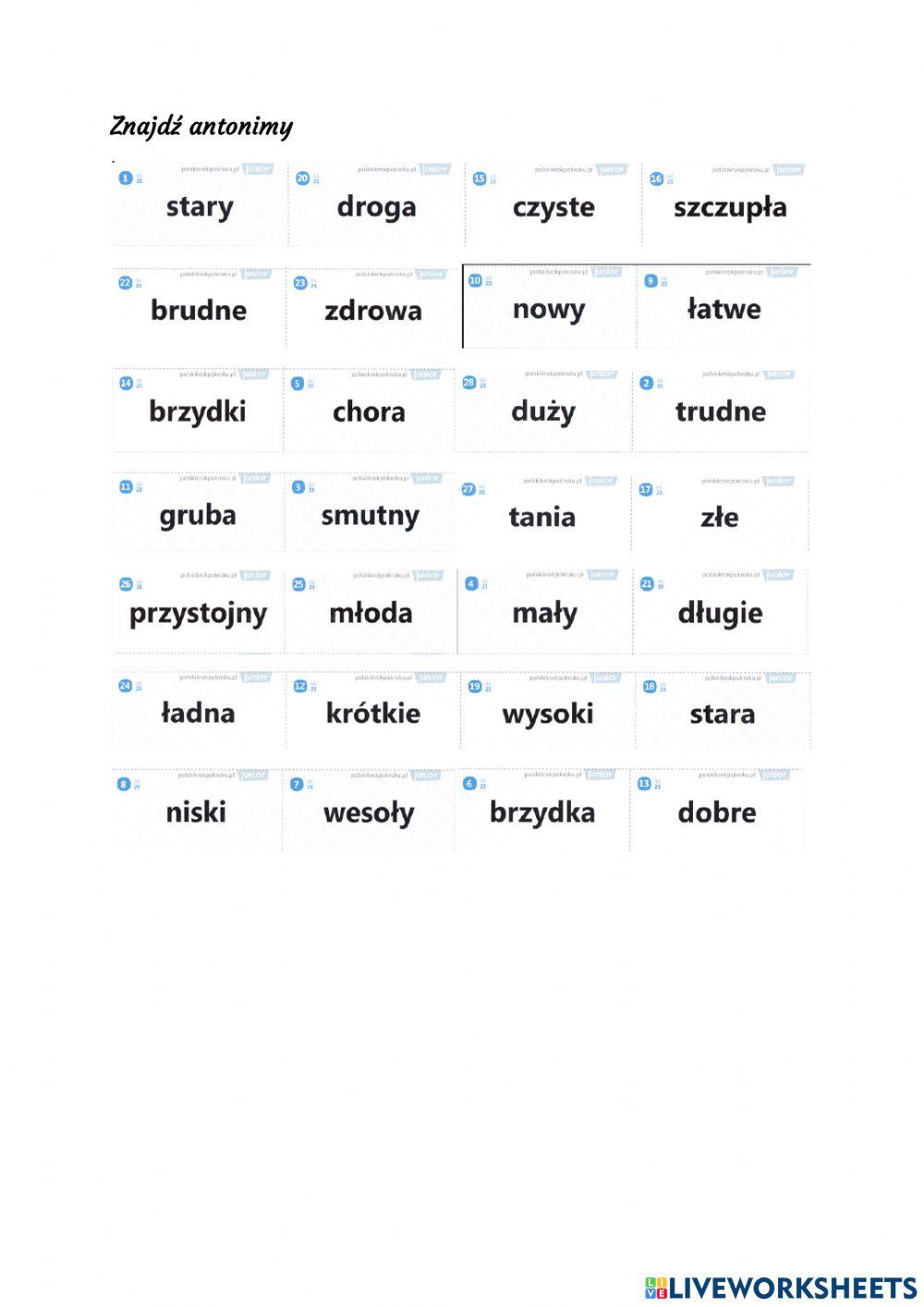 Antonimy przmiotników interactive worksheet | Live Worksheets
