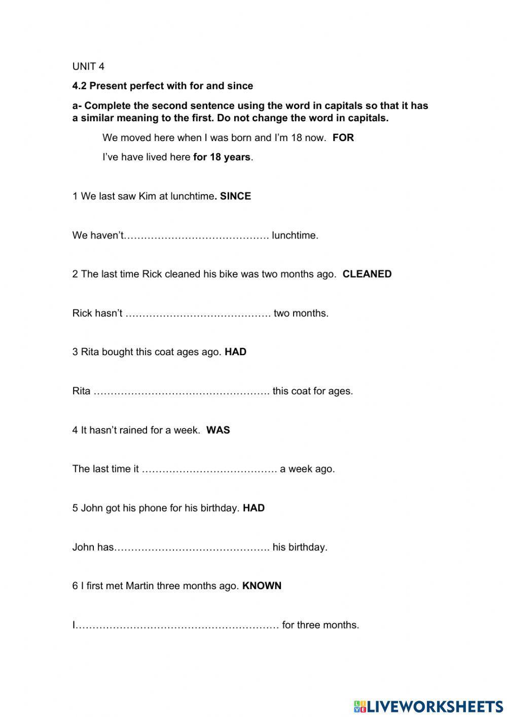 4 - present perfect rewriting worksheet | Live Worksheets