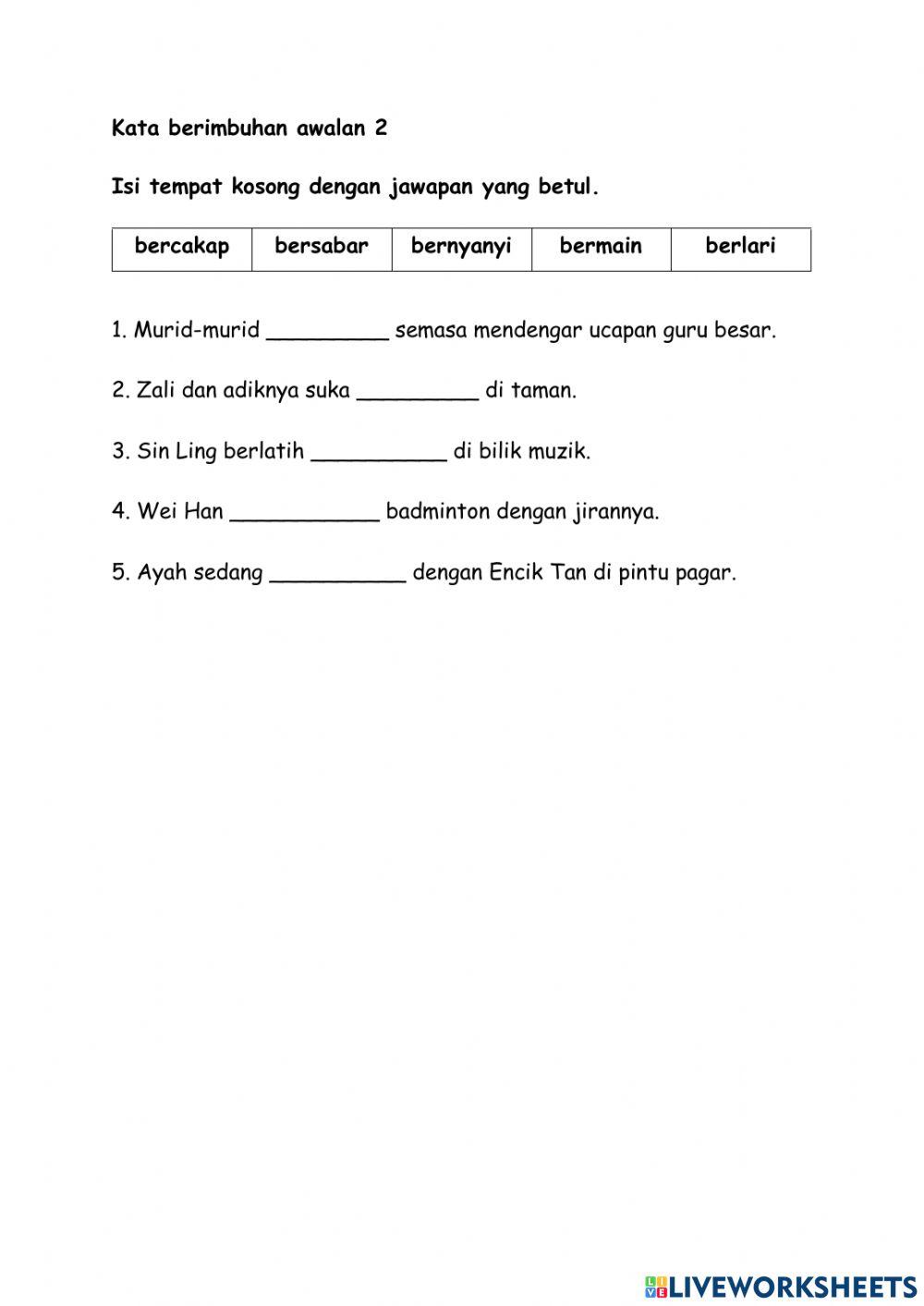 Tahun 2 Kata Berimbuhan Awalan 2 worksheet | Live Worksheets