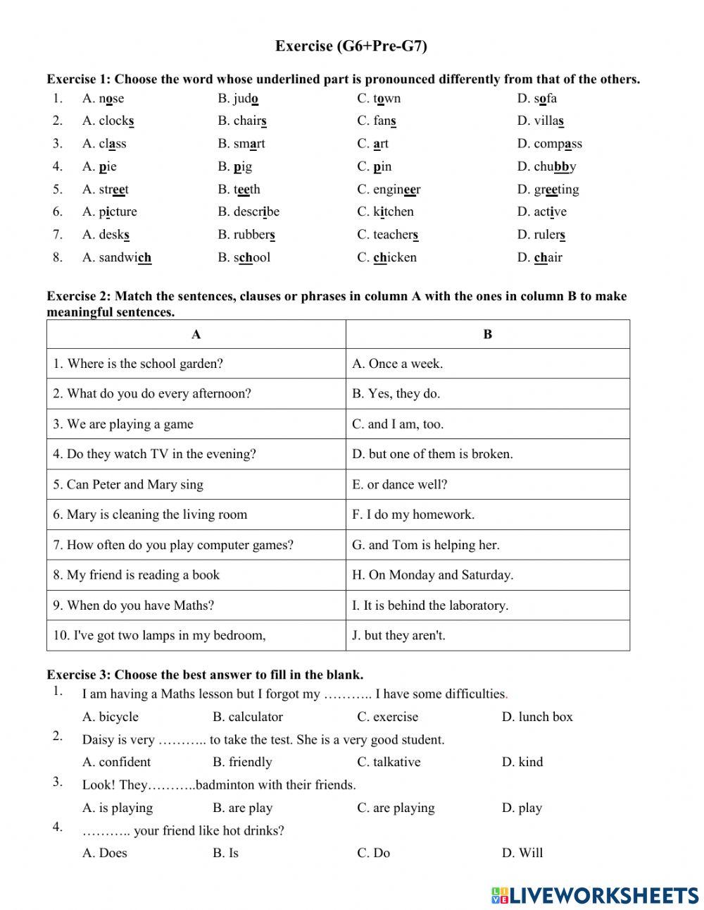 Exercise online exercise for Grade 6 | Live Worksheets