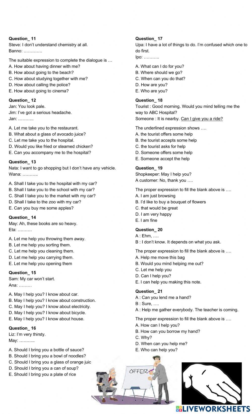 English Formative Test-Giving Offer worksheet | Live Worksheets