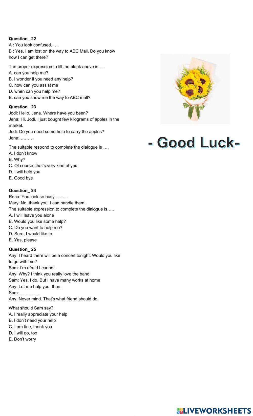 English Formative Test-Giving Offer worksheet | Live Worksheets