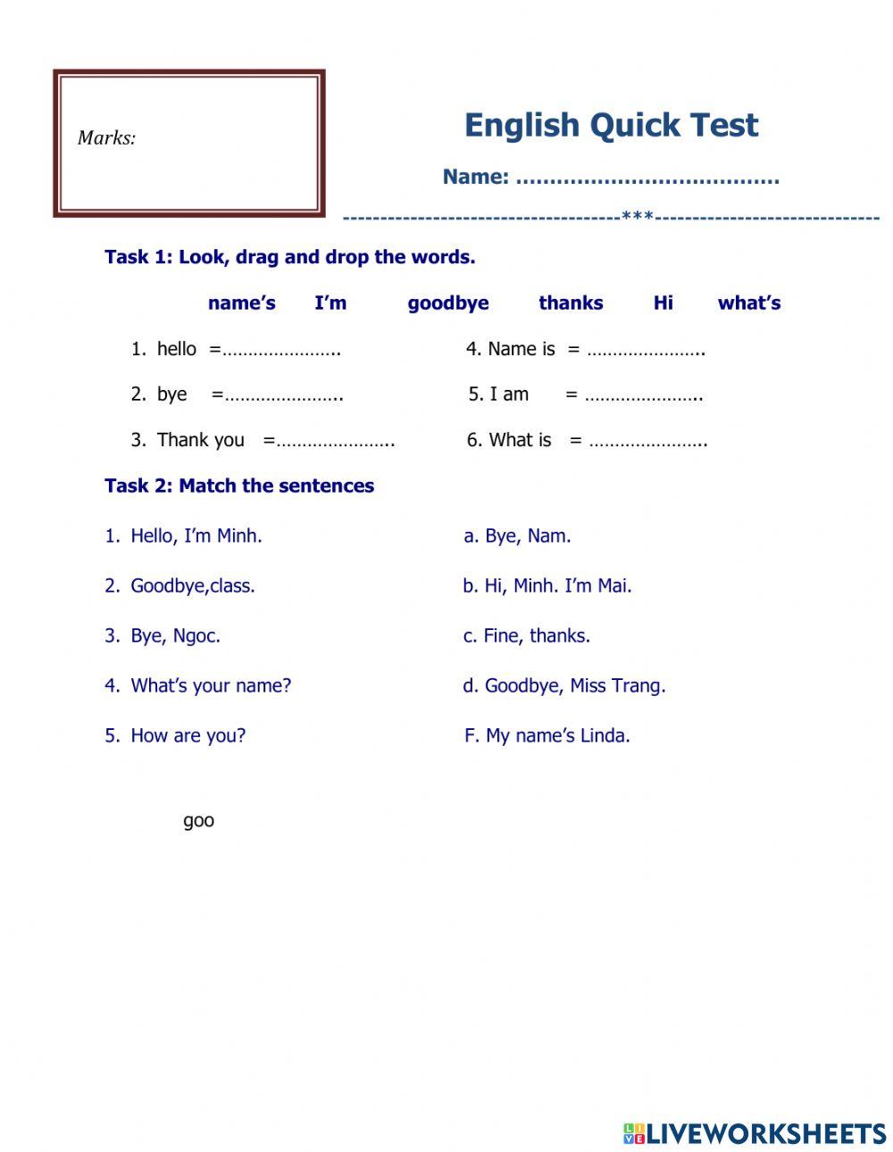 2115177 | Unit 2 - Lesson 1 - Quick test - English 3