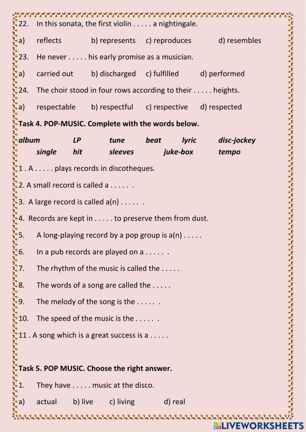 Music online exercise for 9 | Live Worksheets