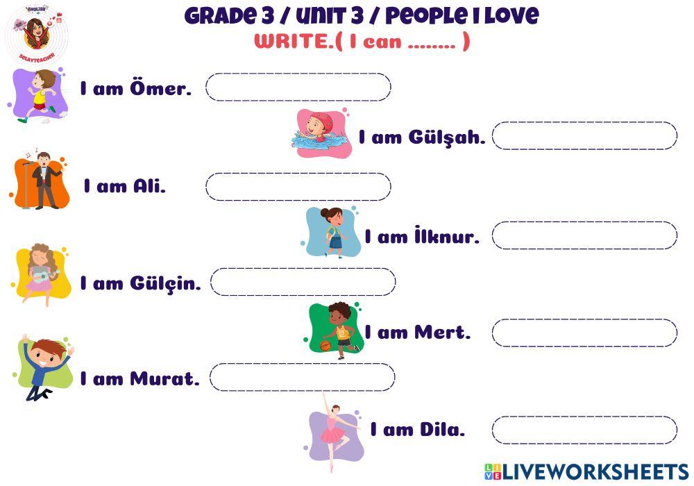 3th grade unıt 3 people I love -Can worksheet | Live Worksheets