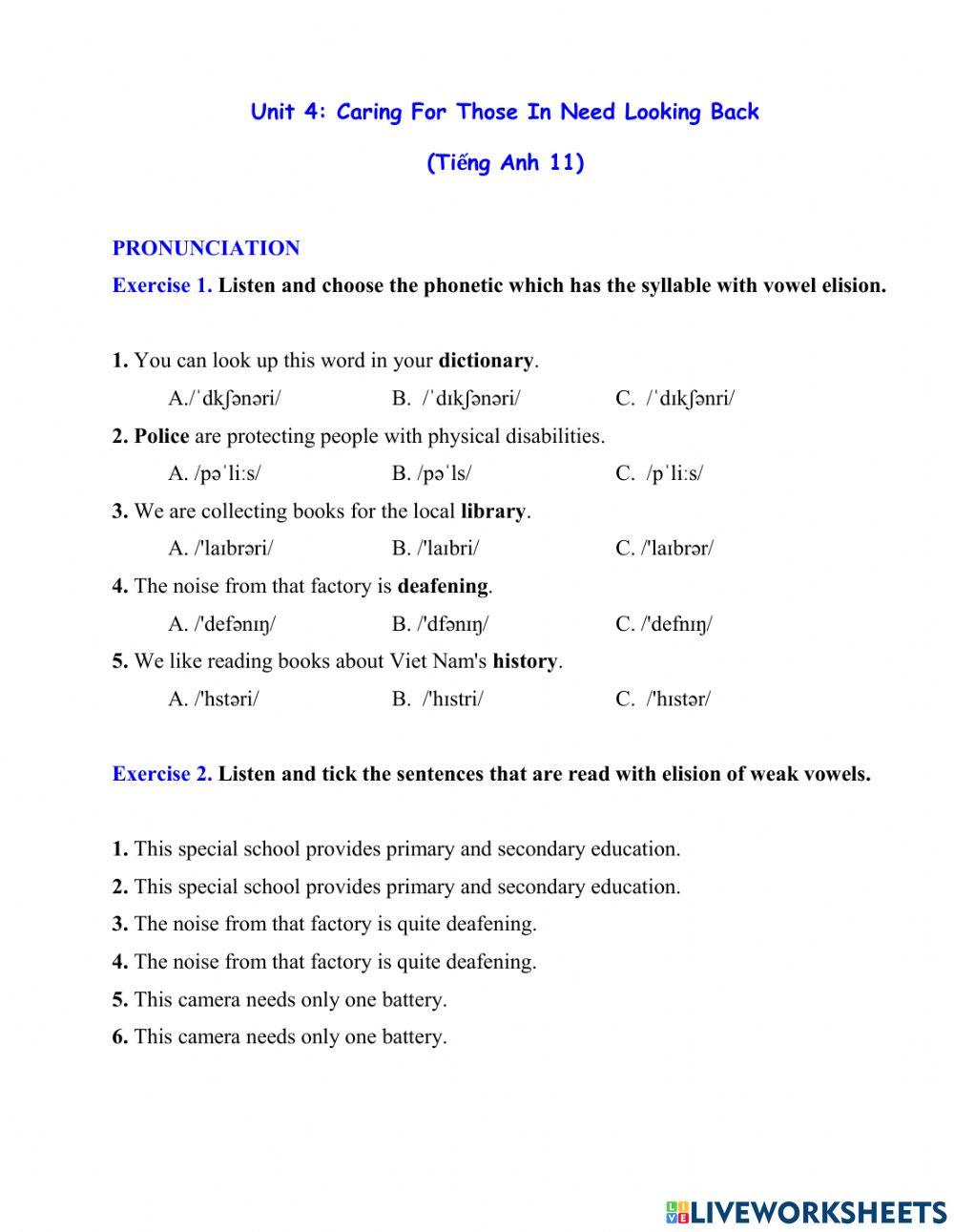 Unit 4: Caring for those in need online worksheet | Live Worksheets