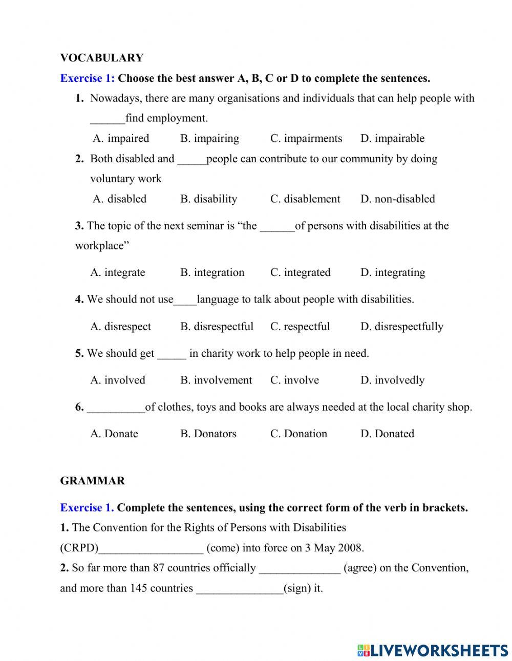 Unit 4: Caring for those in need online worksheet | Live Worksheets