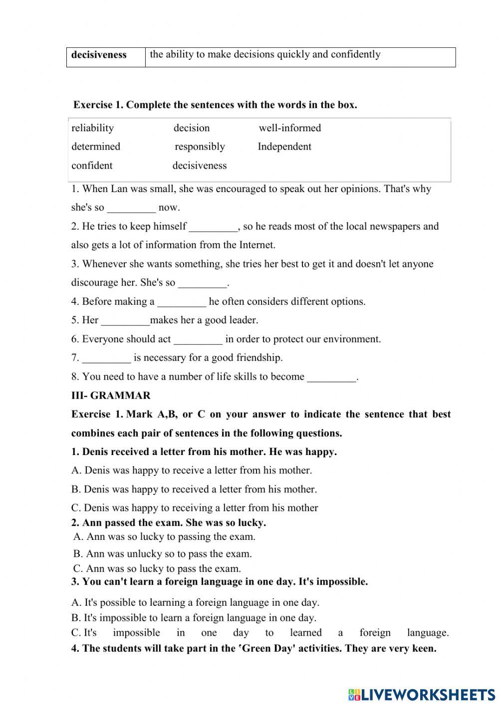 English 11: Unit 3 - Looking back worksheet | Live Worksheets