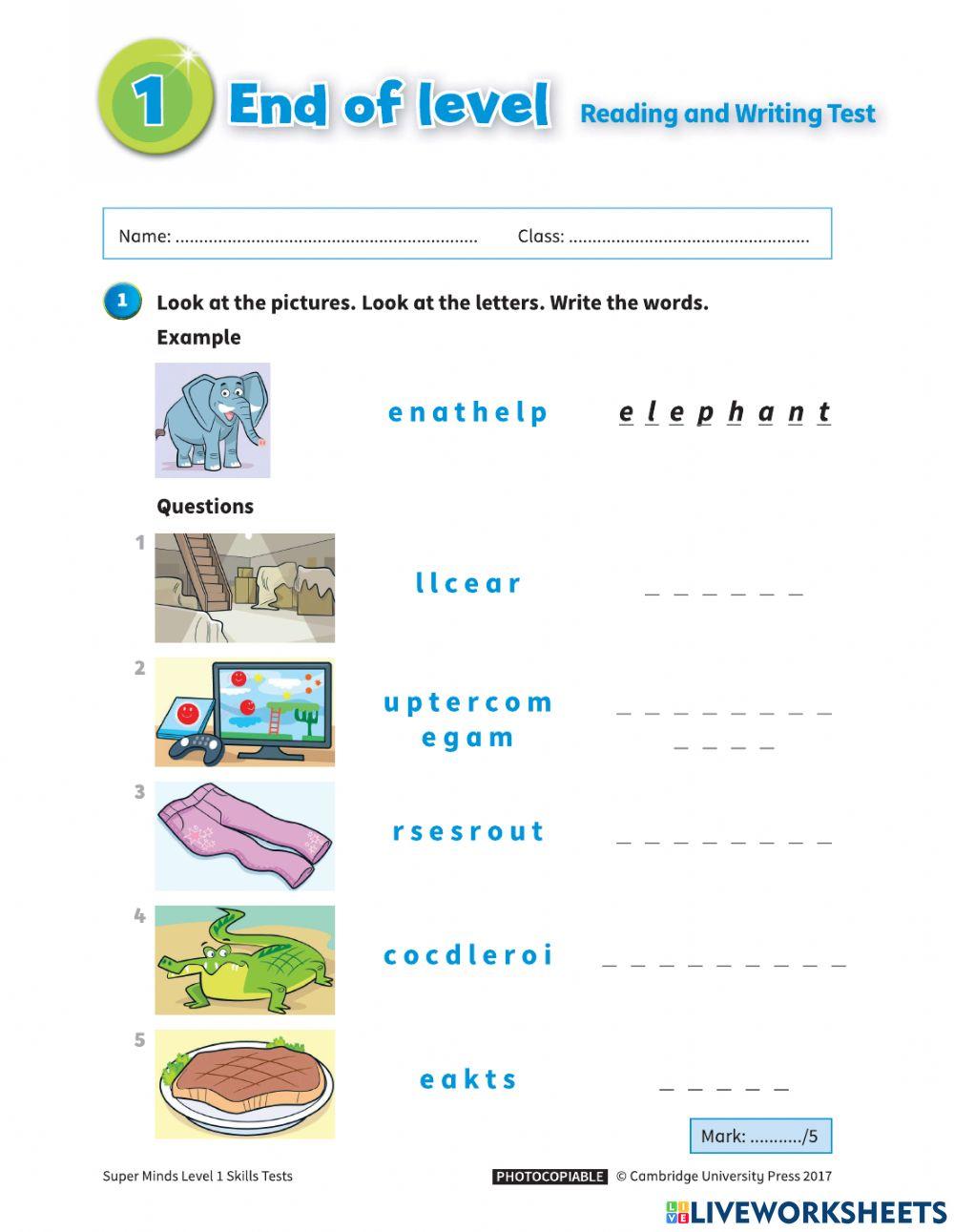 SUPER MIND 1 - end of level test online exercise for | Live Worksheets
