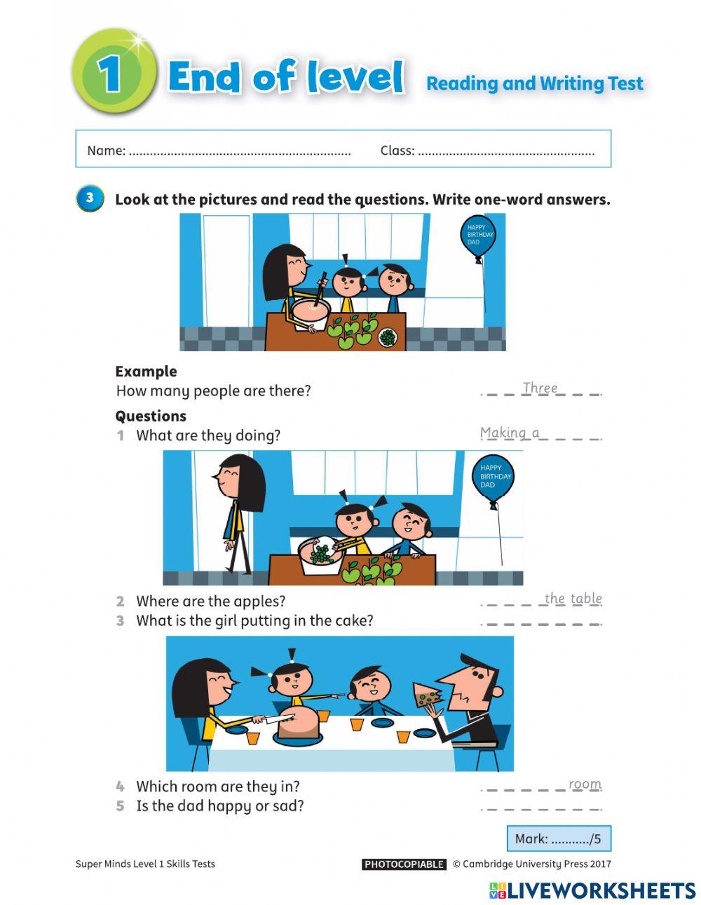 SUPER MIND 1 - end of level test online exercise for | Live Worksheets