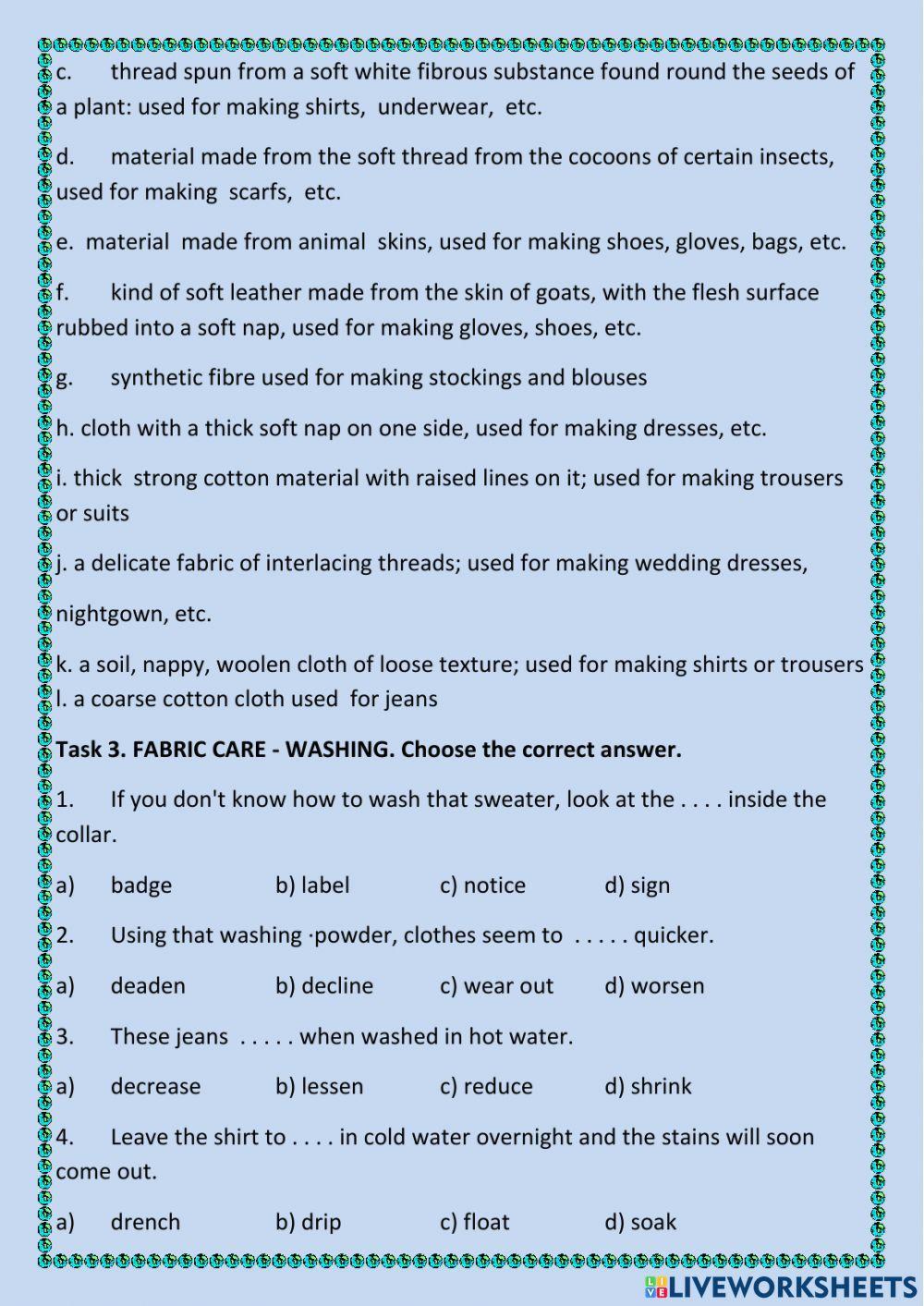 Material interactive activity for 11 | Live Worksheets