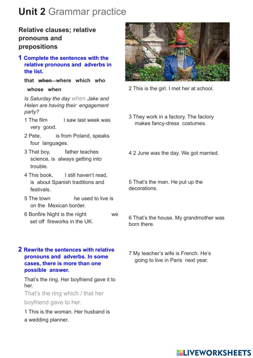 Relative pronouns online exercise for 2º BAC | Live Worksheets