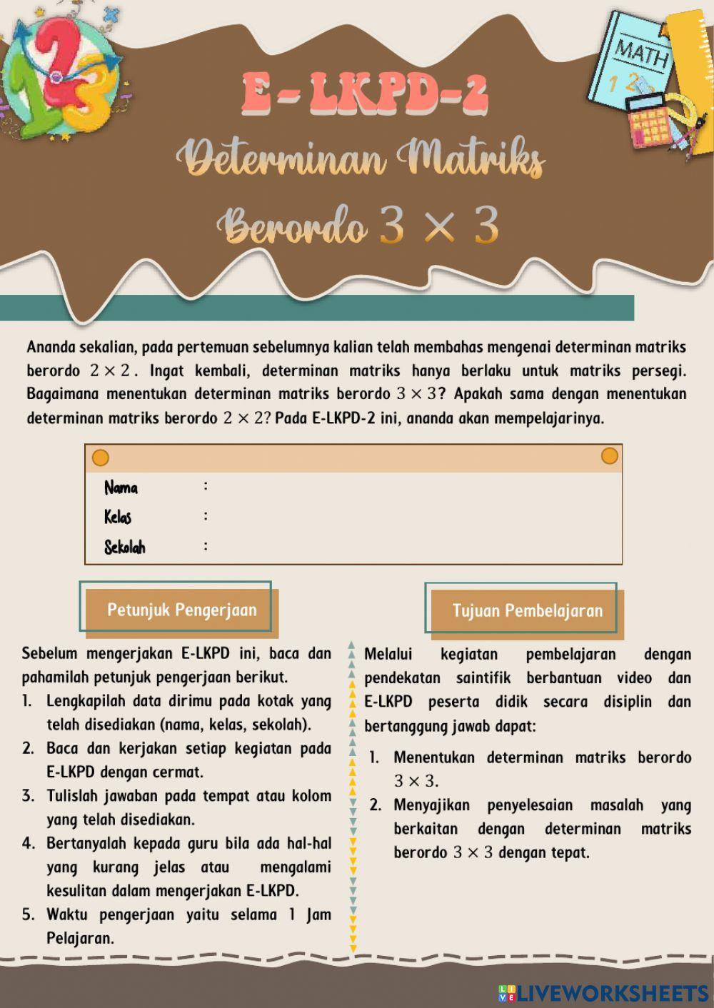 E-LKPD-2 DETERM… | Free Interactive Worksheets | 2120064