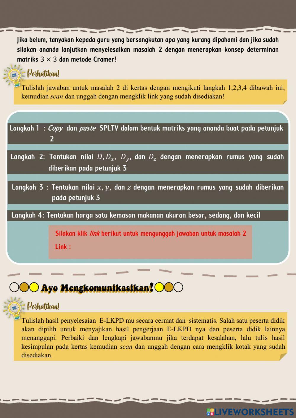 E-LKPD-2 DETERM… | Free Interactive Worksheets | 2120064