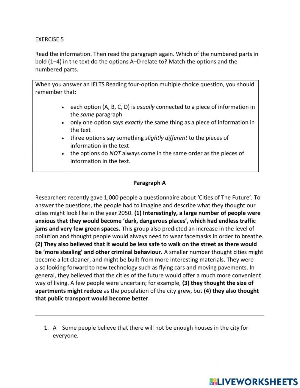 IE1, Unit 3, Reading, Exercise 5 worksheet | Live Worksheets