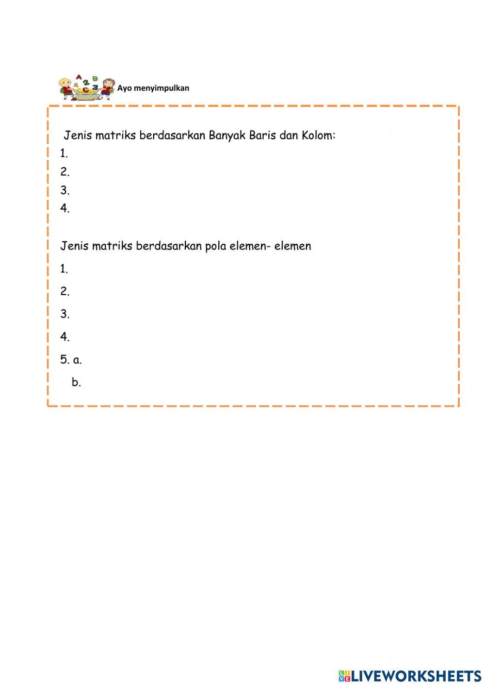 LKPD Pengertian - Jenis Matriks online exercise for | Live Worksheets
