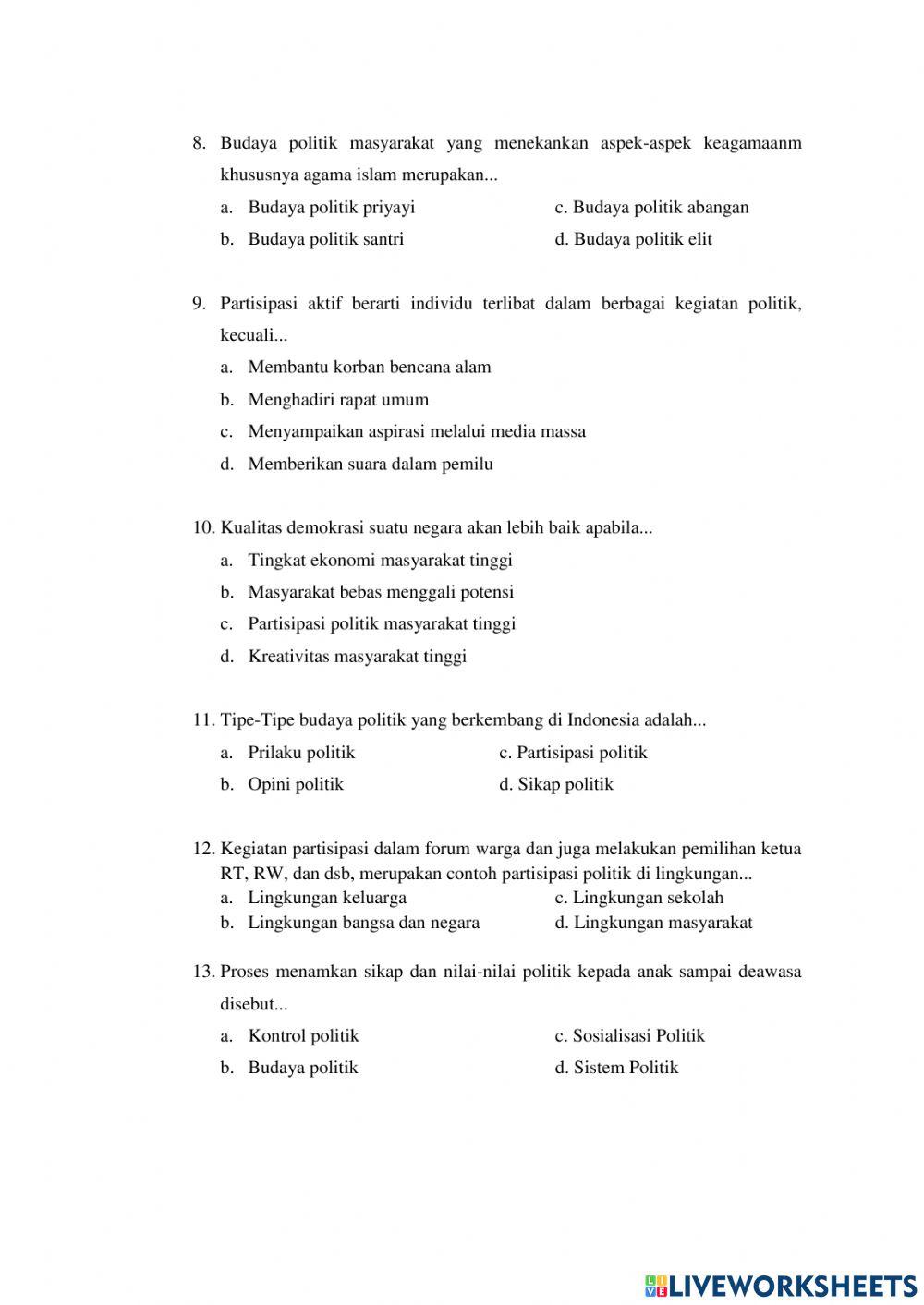 Uh 1 ppkn interactive worksheet | Live Worksheets