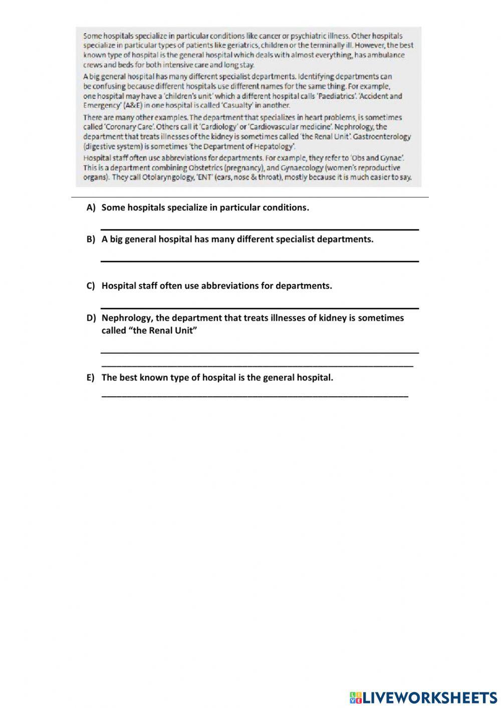 Nursing activity | Live Worksheets