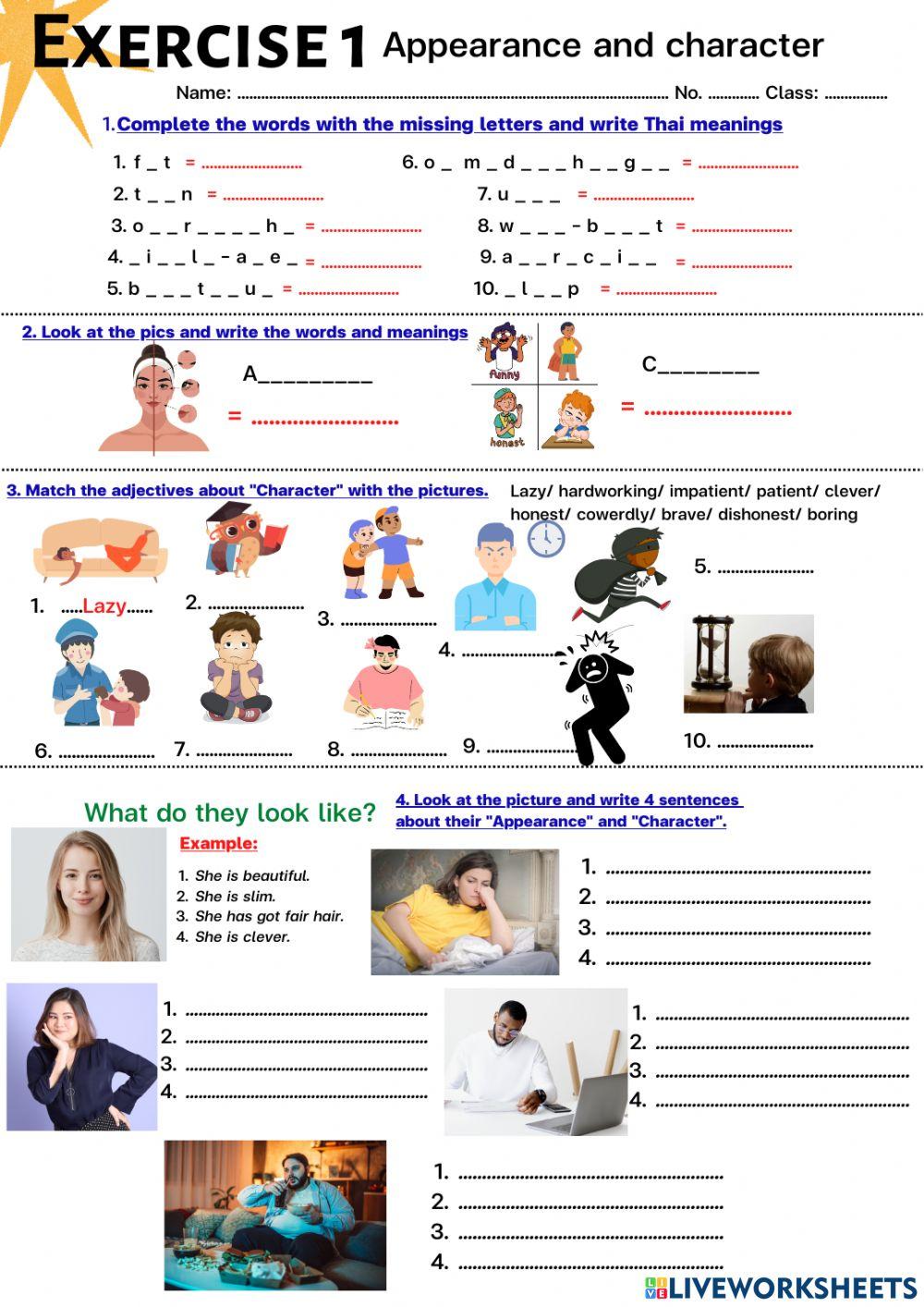 Appearance and character | Live Worksheets