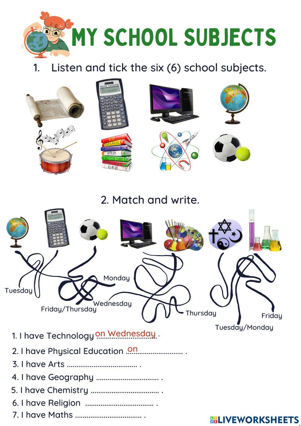 School subjects… | Free Interactive Worksheets | 2117127