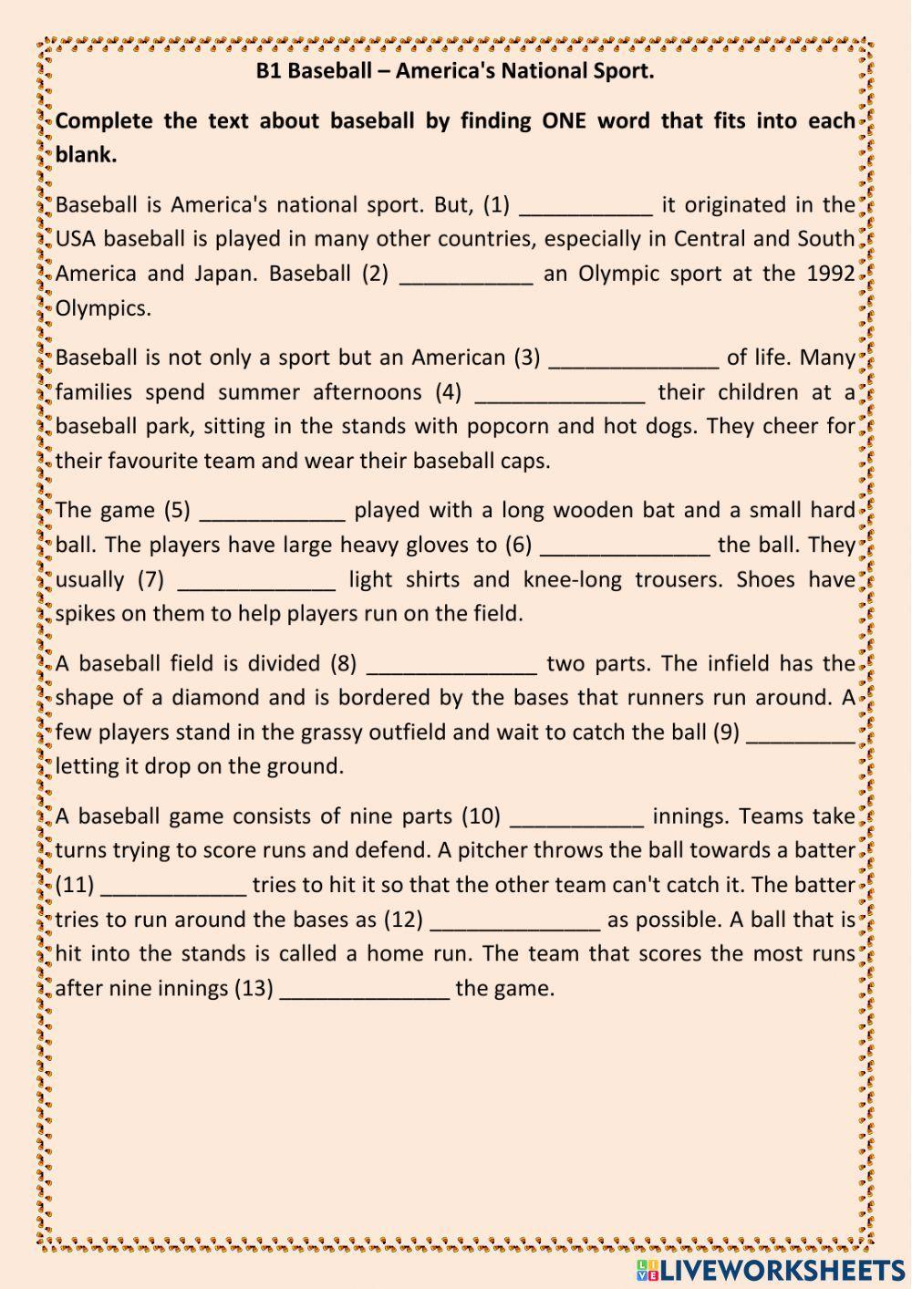 2117483 | Baseball | Samira231081 | LiveWorksheets