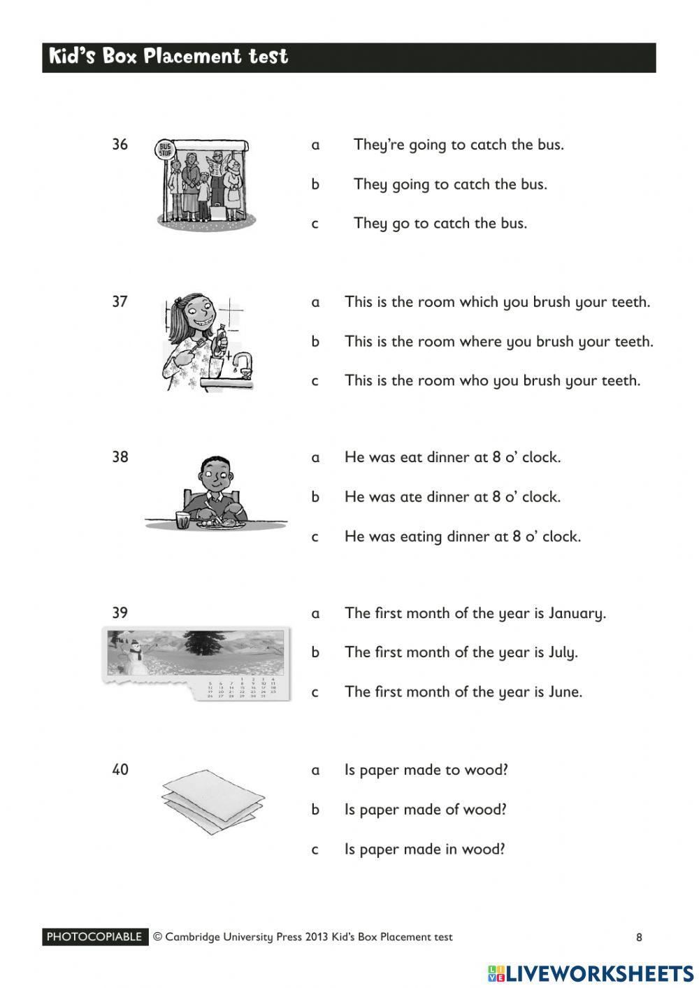 kids box placement test online exercise for | Live Worksheets