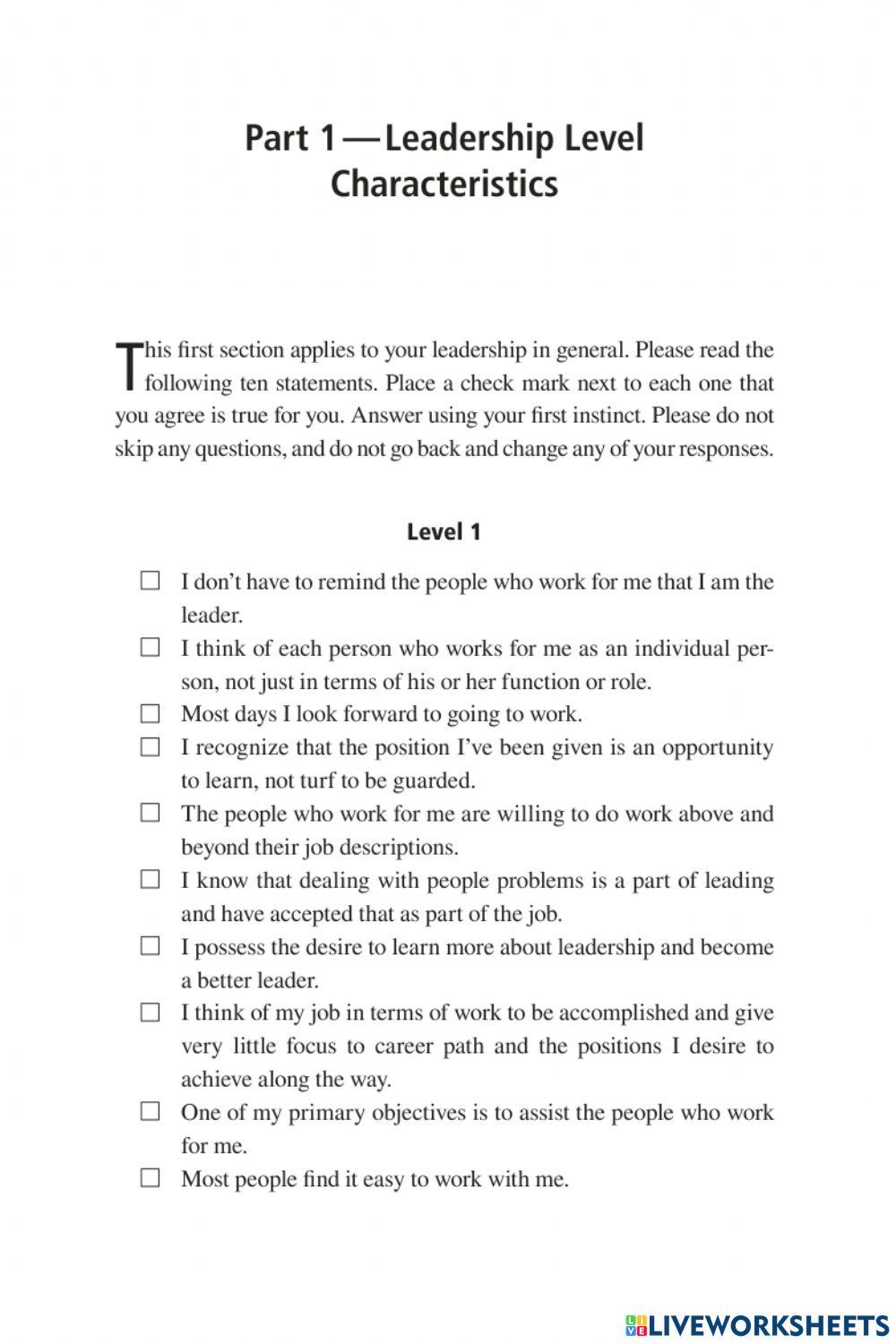 2117593 | Leadership level 1 | luxiaoyu | LiveWorksheets