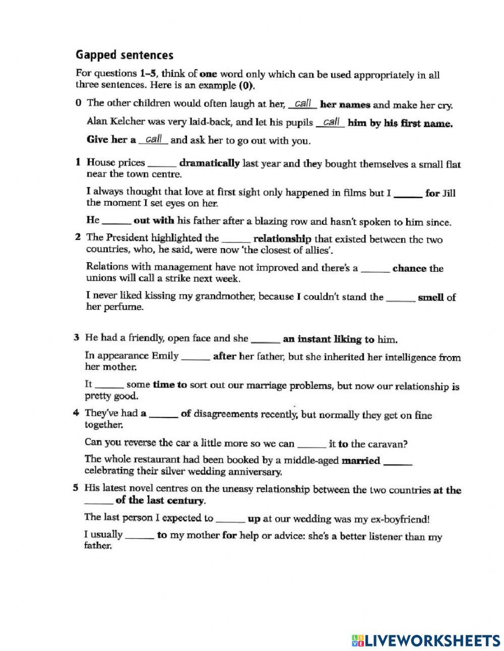 WB CAE Part 4 Gapped Sentences (old format) online exercise for | Live ...