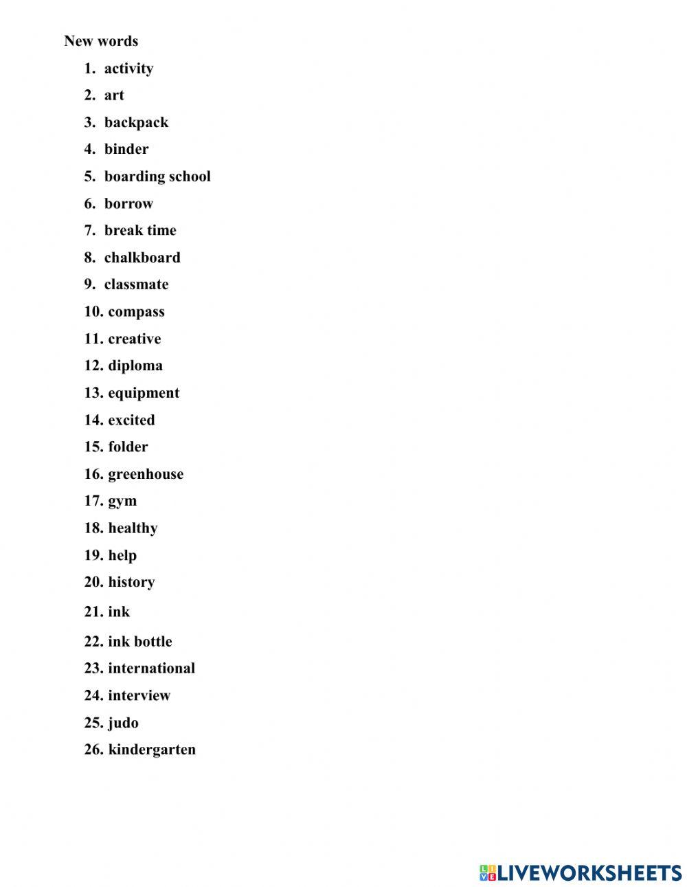 Words online exercise for 6 | Live Worksheets