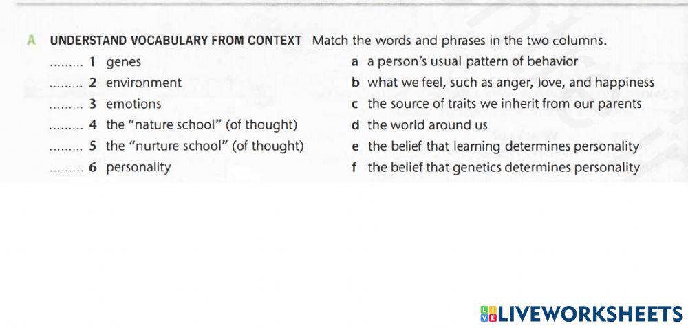 Understand vocabulary from context worksheet | Live Worksheets