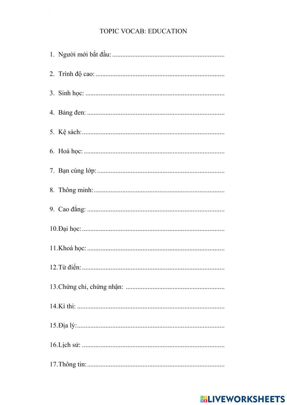 KET VOCAB-EDUCATION online exercise for | Live Worksheets