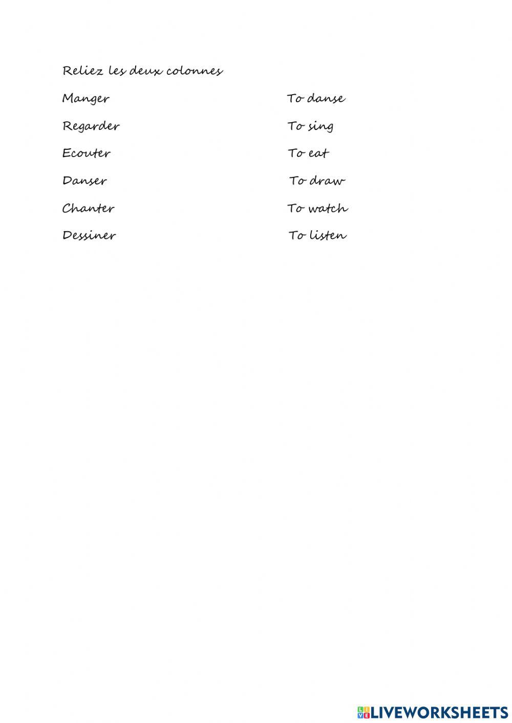 Les verbes interactive exercise for 3-6 | Live Worksheets