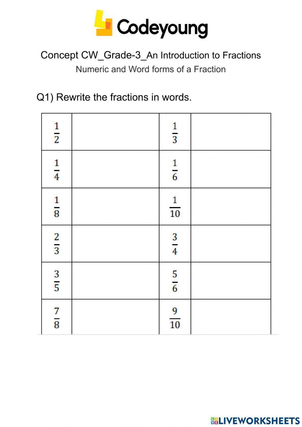 Fractions online exercise for 3 | Live Worksheets