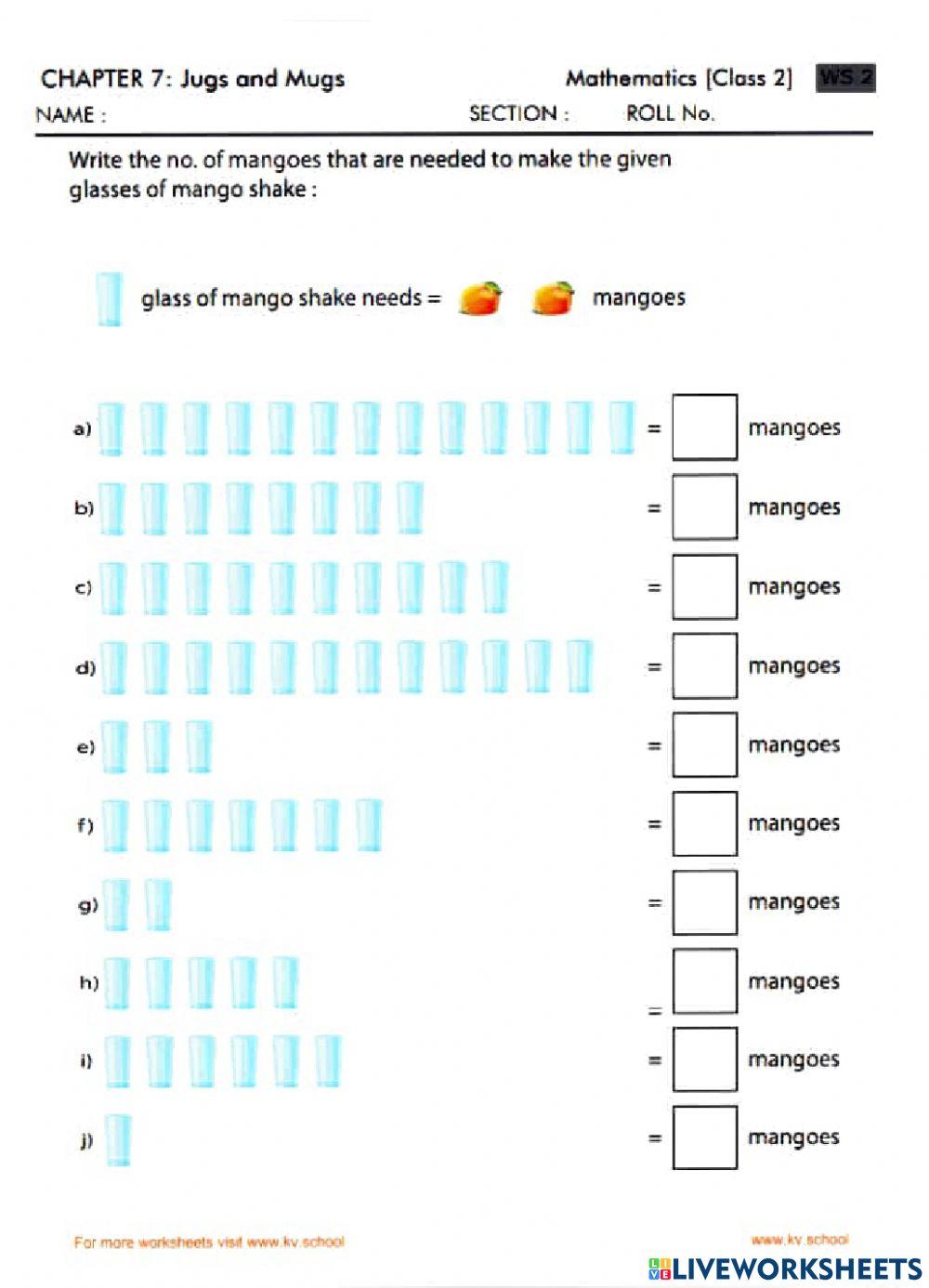 Jug and mug worksheet | Live Worksheets