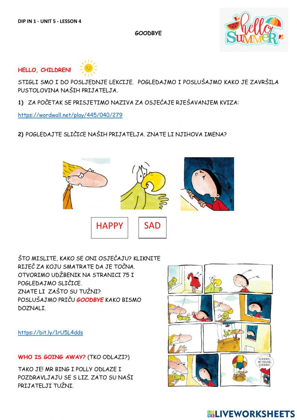 Goodbye U5L4 worksheet | Live Worksheets
