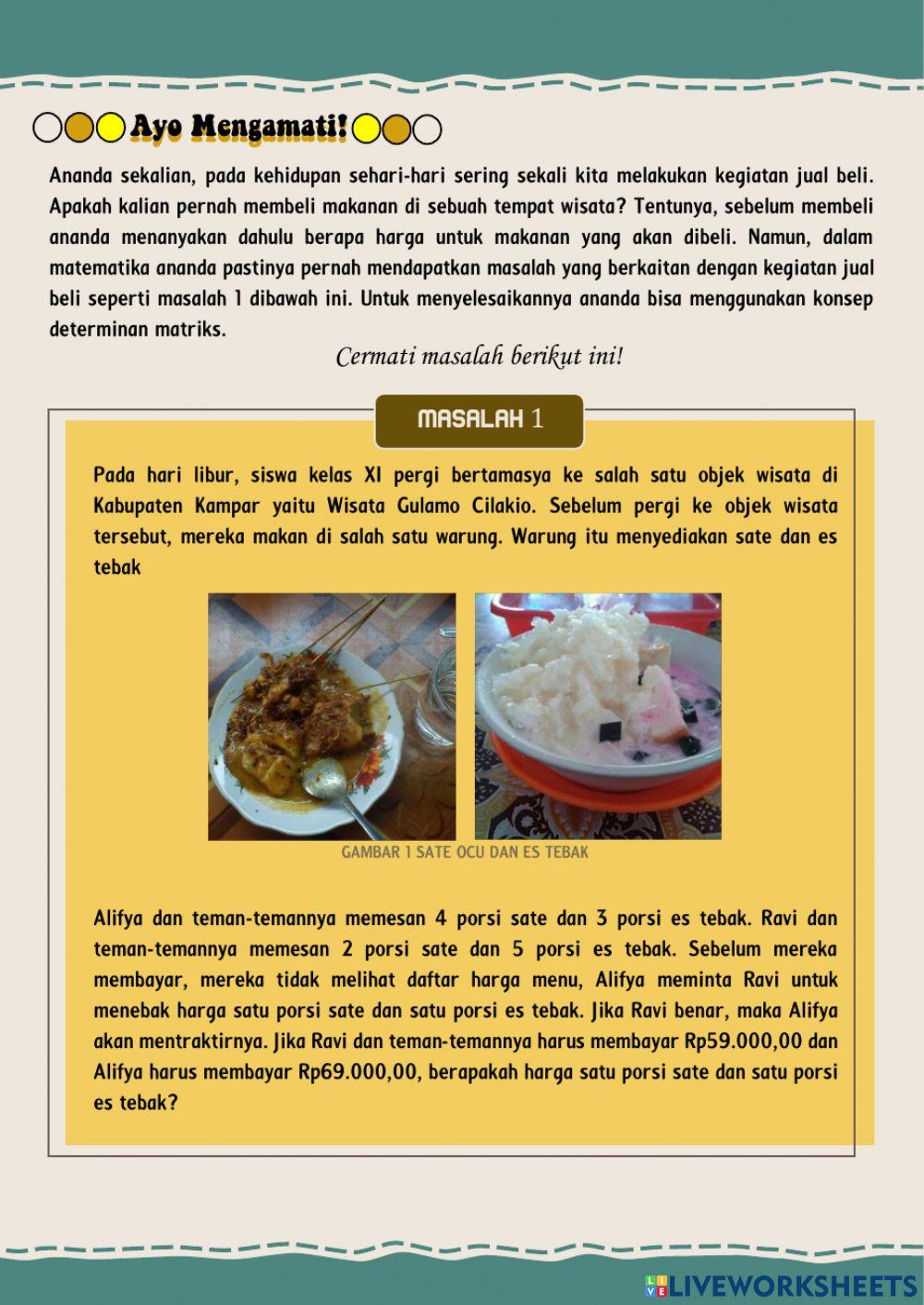 E-LKPD-1 DETERMINAN MATRIKS BERORDO 2x2 2120045 | Miranda