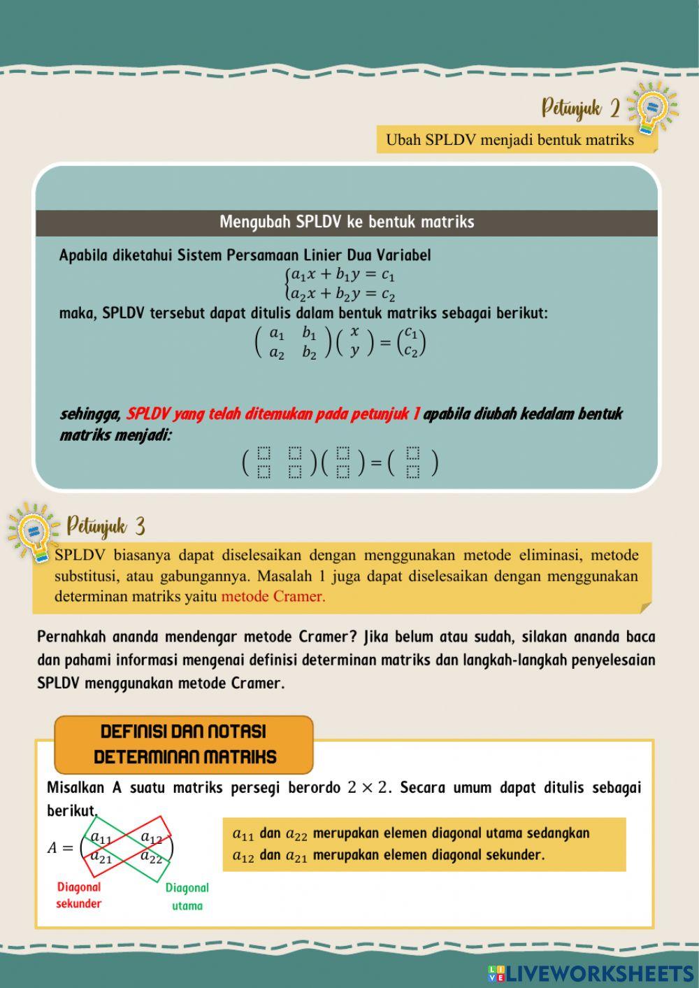 E-LKPD-1 DETERMINAN MATRIKS BERORDO 2x2 2120045 | Miranda