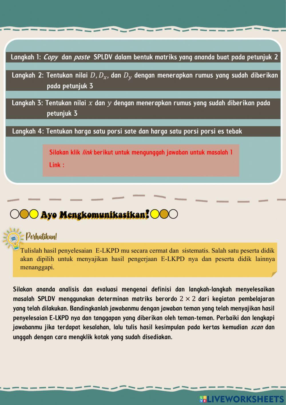 E-LKPD-1 DETERMINAN MATRIKS BERORDO 2x2 2120045 | Miranda