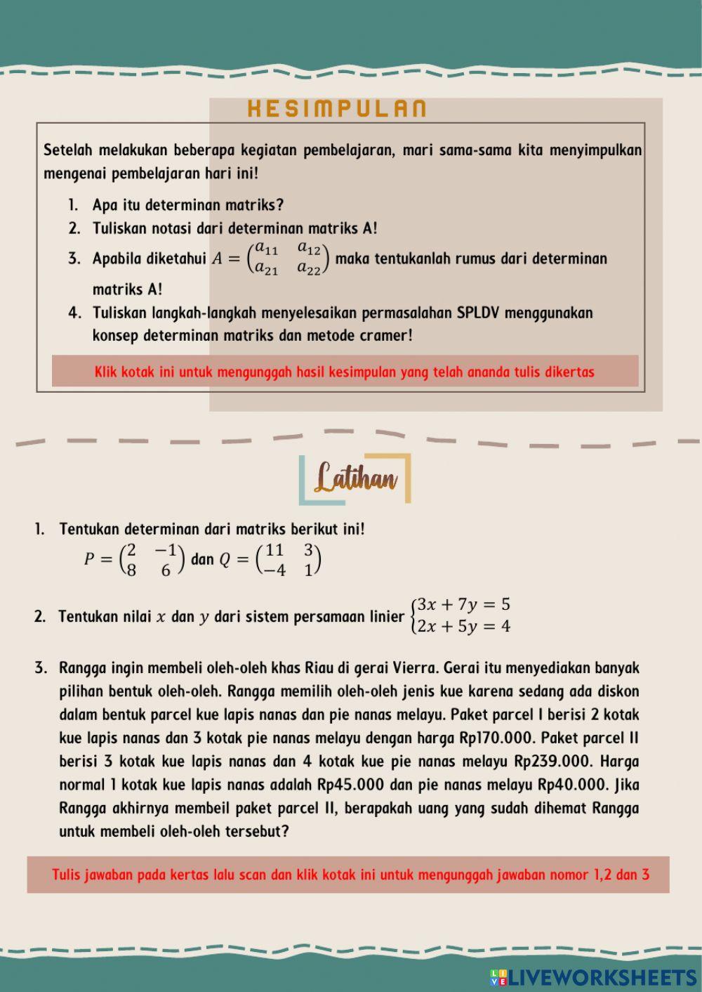 E-LKPD-1 DETERMINAN MATRIKS BERORDO 2x2 2120045 | Miranda