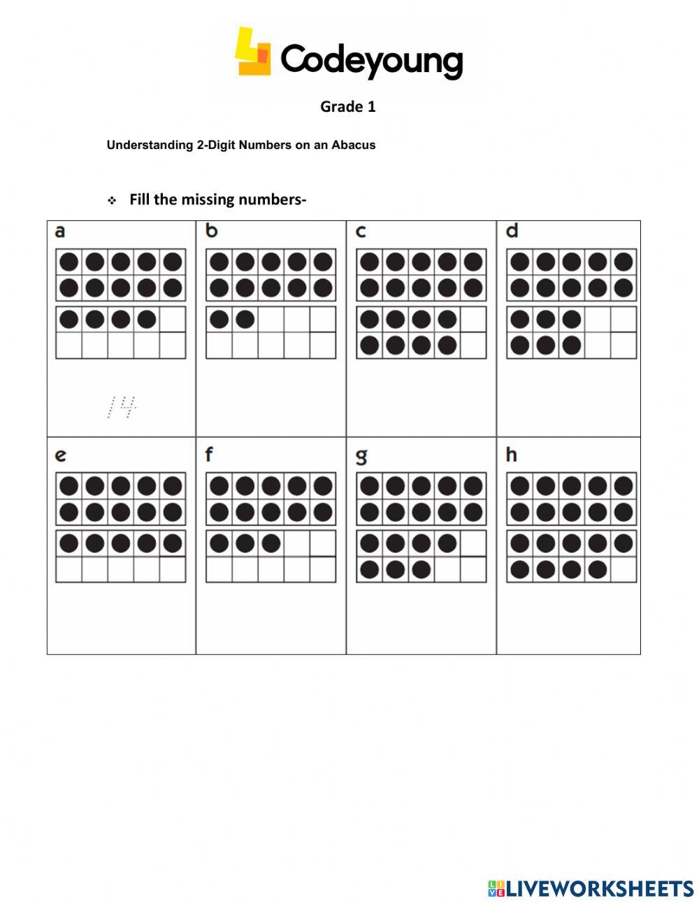Understanding 2-Digit Numbers on an Abacus-concept CW worksheet | Live ...