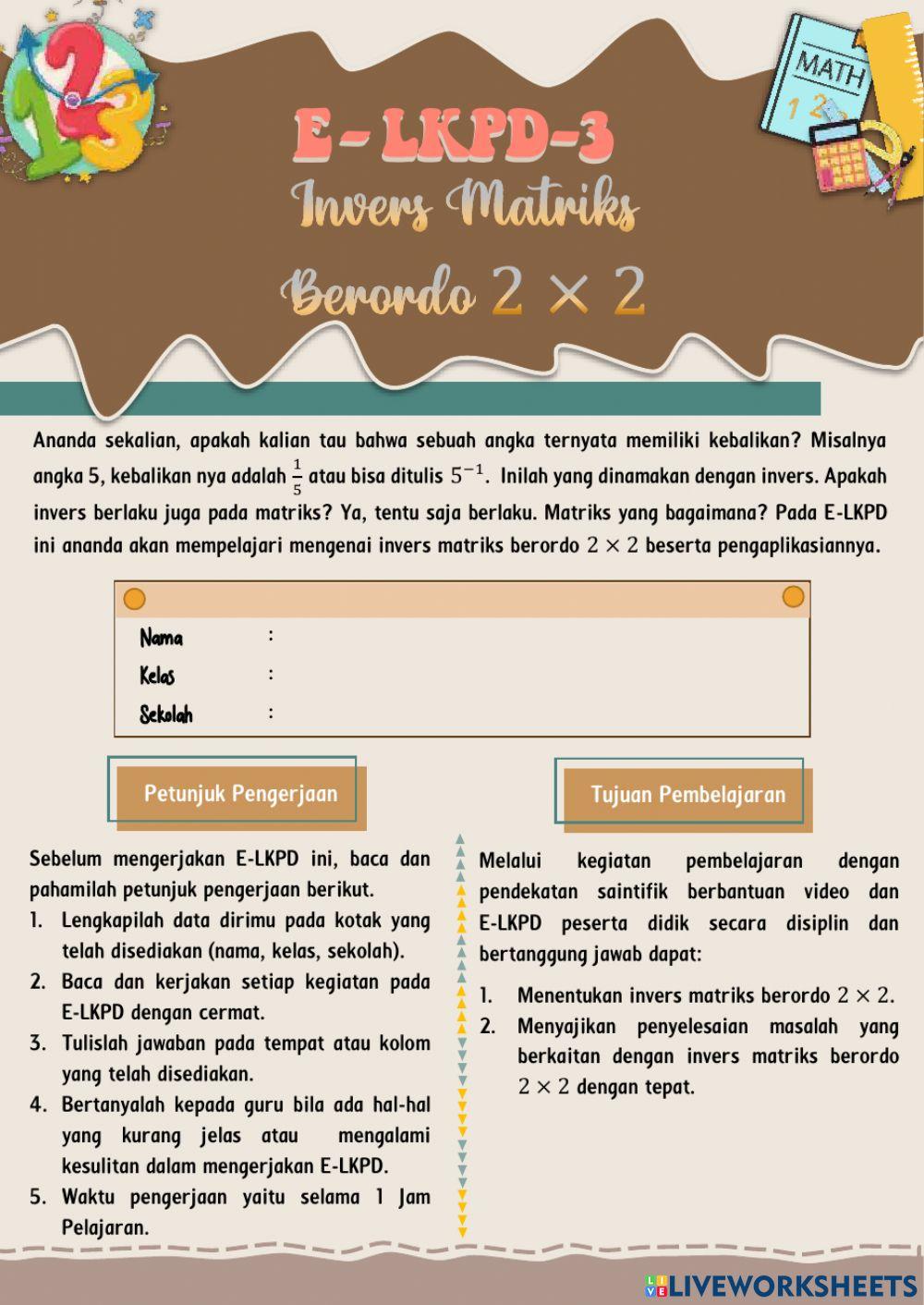 E-LKPD-3 INVERS… | Free Interactive Worksheets | 2120071