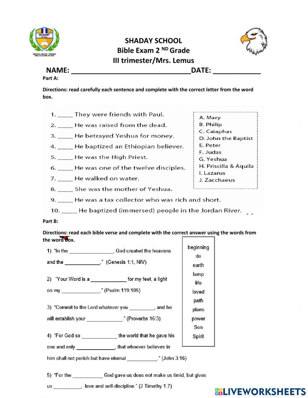 Bible 2 grade worksheet | Live Worksheets