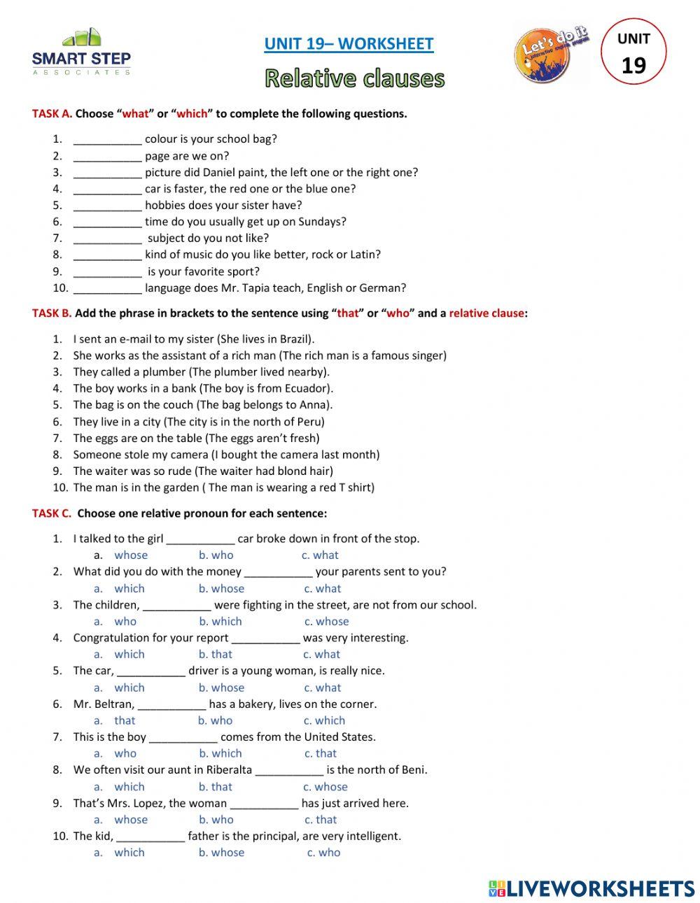 UNIT 19 - Relative clauses worksheet | Live Worksheets