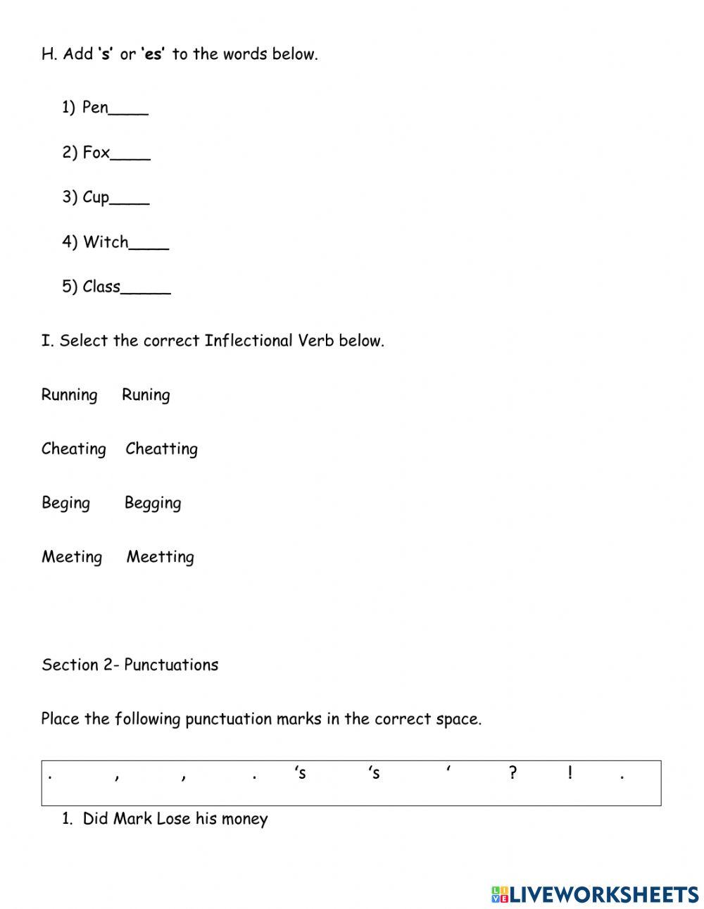 STD 1 ENG Test | Free Interactive Worksheets | 2119222