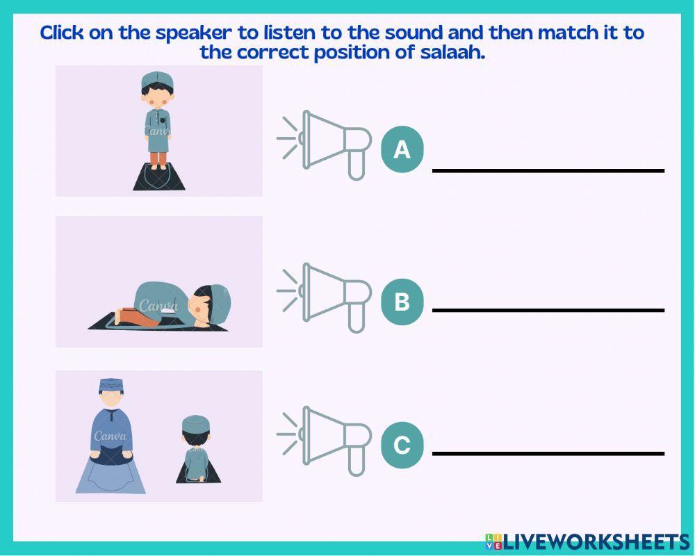 Matching the sound of the Salah positions worksheet | Live Worksheets