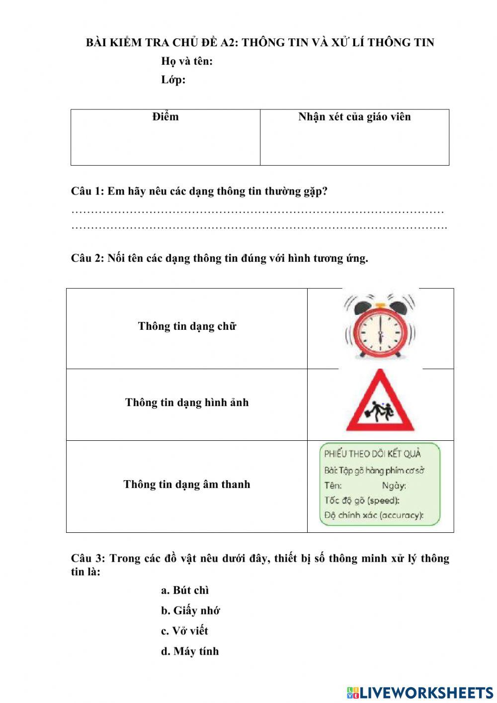 bai tap online exercise for | Live Worksheets