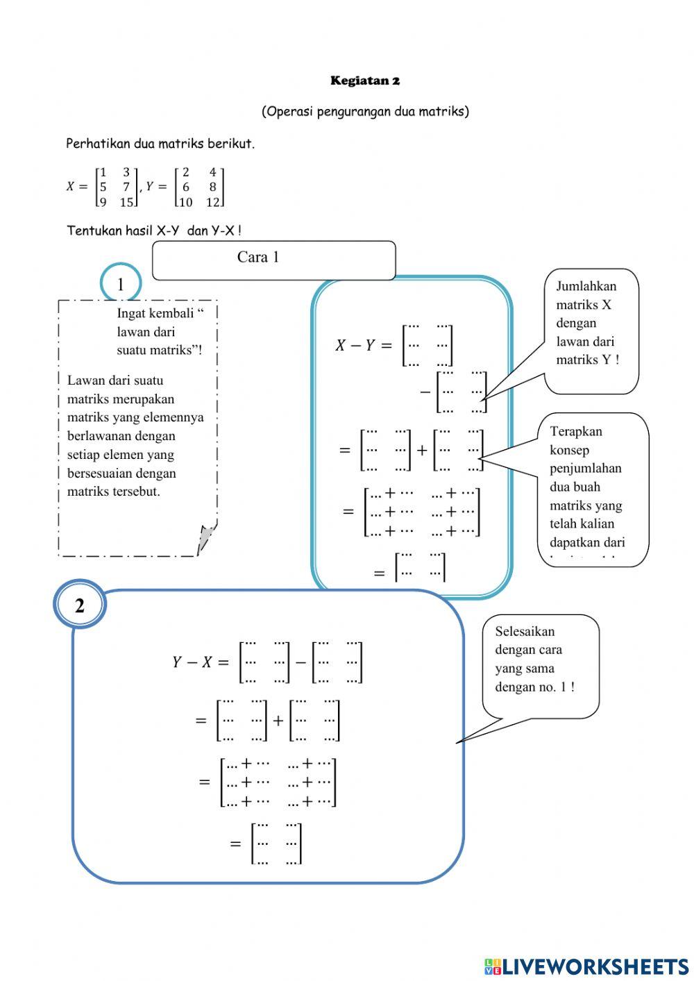 LKPD Operasi Matriks online exercise for | Live Worksheets